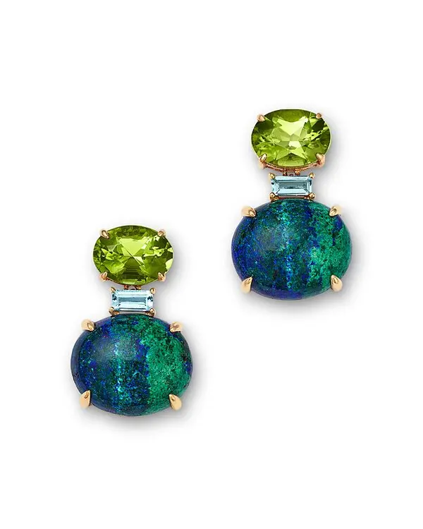 Bloomingdale'S 14k Yellow Gold, Blue Topaz, Peridot And Azurite Drop Earrings - Blue/gold