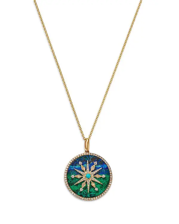 Bloomingdale'S Azurite, Turquoise & Diamond Medallion Pendant Necklace - Gold