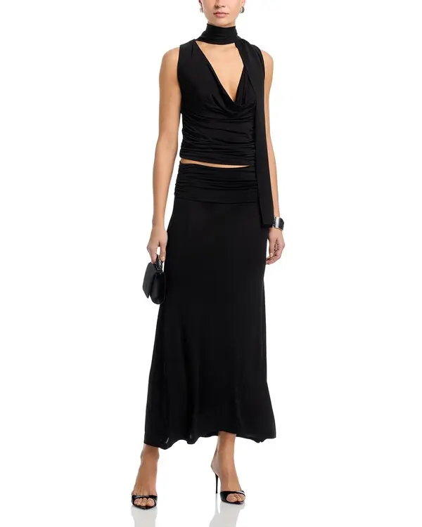 AYA MUSE Feyra Skirt Maxi Length, Ruched Waist - Black