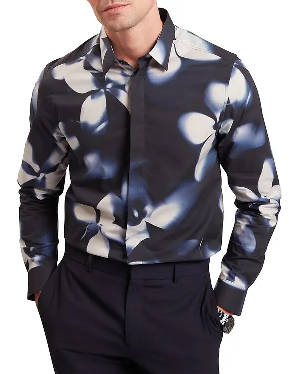 Ted Baker London Wrenin Regular Fit Photographic Floral Shirt - Navy