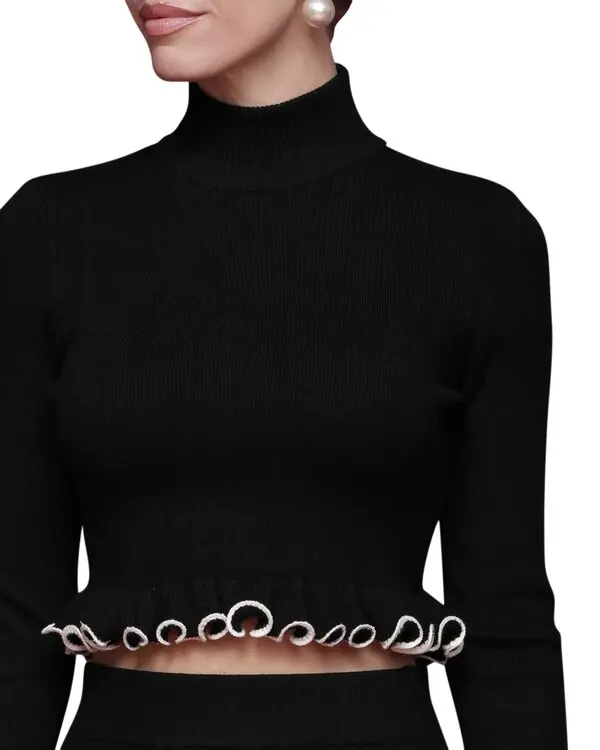 Avec Les Filles Curl Trim Mock Neck Top