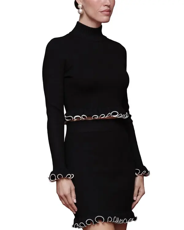 Avec Les Filles Curl Trim Mock Neck Top