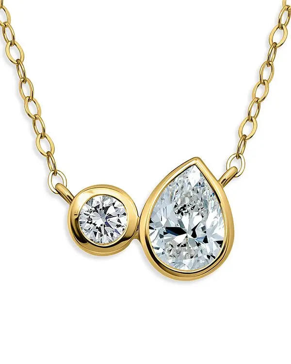 Aqua Cubic Zirconia Pendant Necklace - Gold