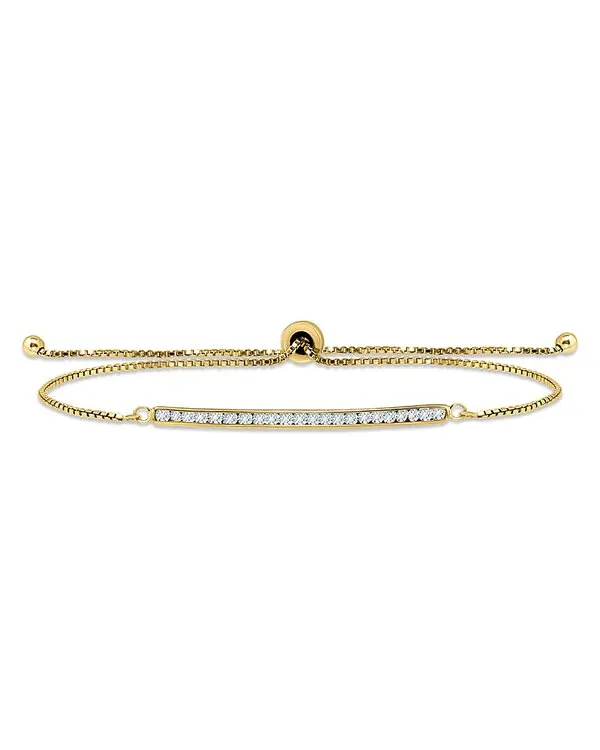 Aqua Cubic Zirconia Bar Slider Bracelet - Gold
