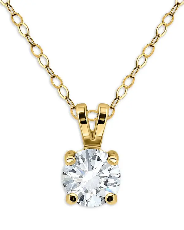 Aqua Cubic Zirconia Solitaire Pendant Necklace - Gold