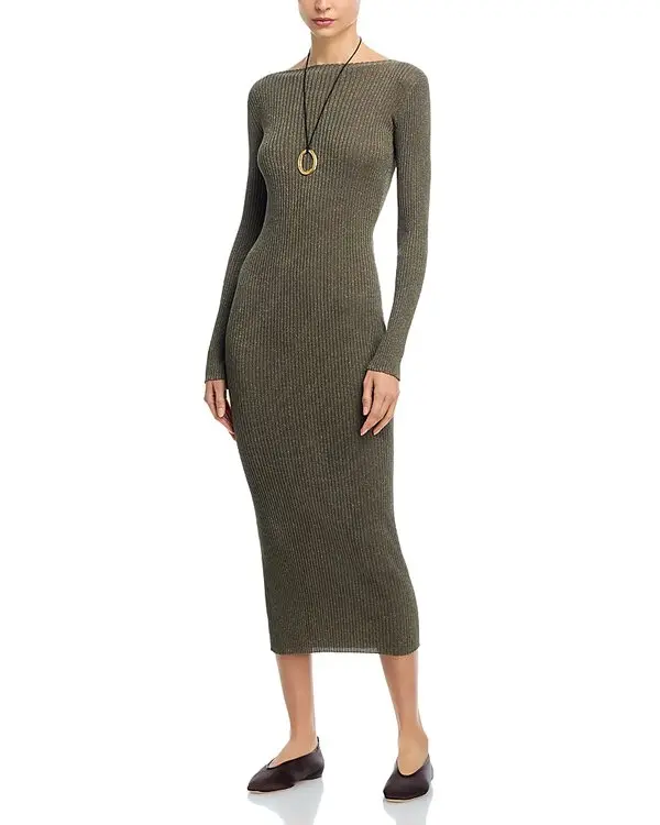 LESET Blake Ribbed Long Sleeve Maxi Dress - Moss