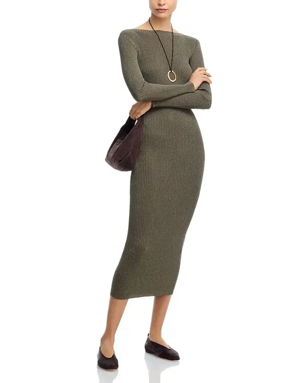 LESET Blake Ribbed Long Sleeve Maxi Dress - Moss