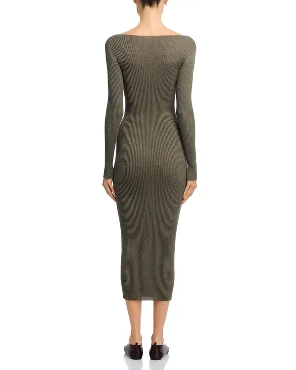 LESET Blake Ribbed Long Sleeve Maxi Dress - Moss