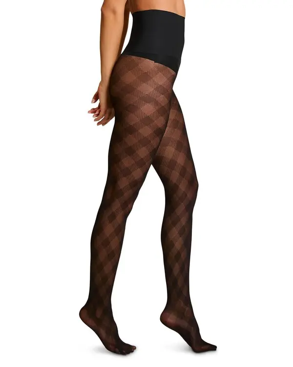 Commando Check Plaid Sheer Tights - Black