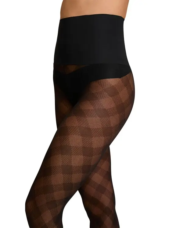 Commando Check Plaid Sheer Tights - Black
