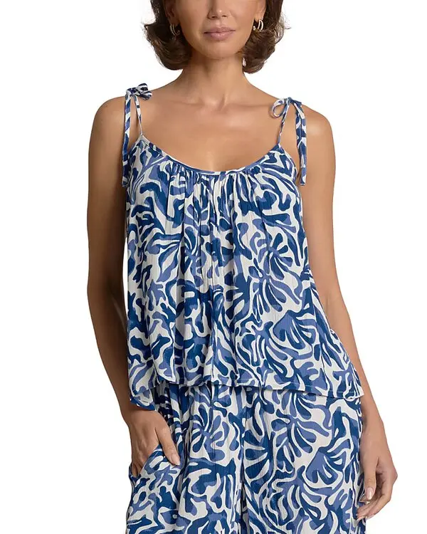 Elan Printed Tie-strap Top - Blue Coral