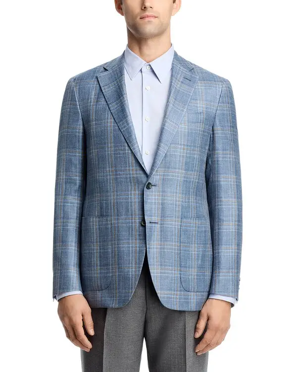 Canali Wool, Silk & Linen Plaid Sport Coat - Blue