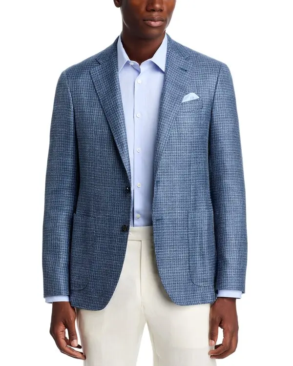 Canali Kei Wool, Silk & Linen Houndstooth Sportcoat - Navy