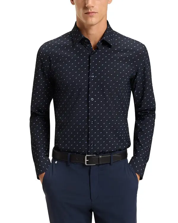 BOSS Hank Kent Slim Fit Button-front Shirt - Dark Blue