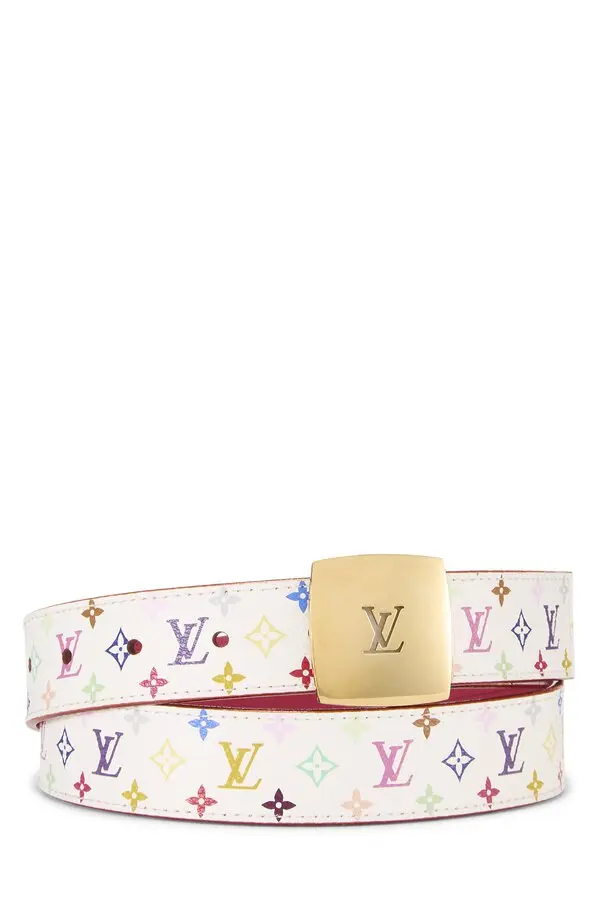 LOUIS VUITTON Takashi Murakami Monogram Multicolore Ceinture 85 Belt - White