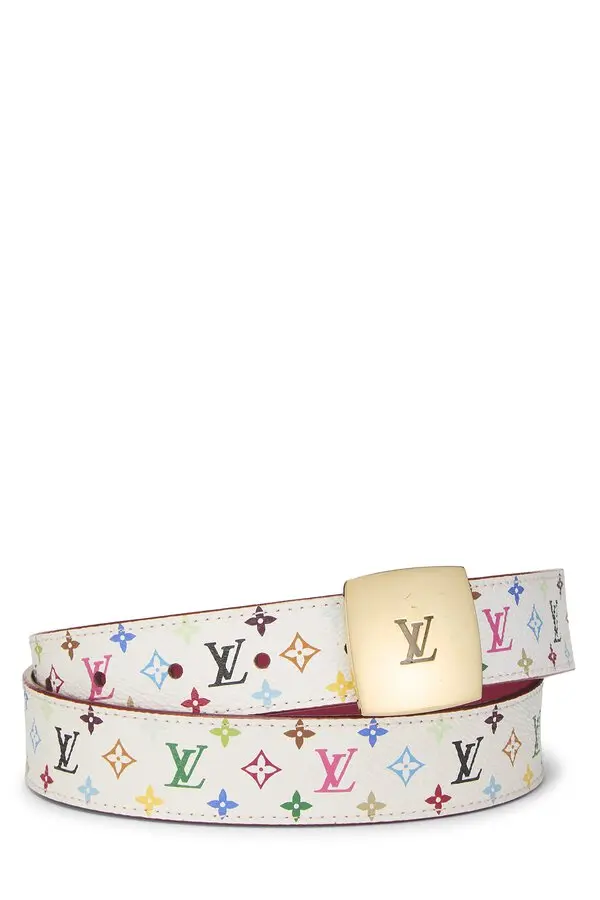 LOUIS VUITTON Takashi Murakami Monogram Multicolore Ceinture 85 Belt - White