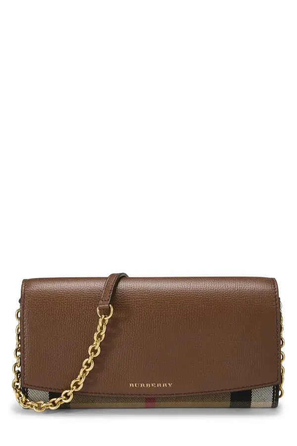 Burberry Haymarket Check Henley Wallet On Chain - Brown