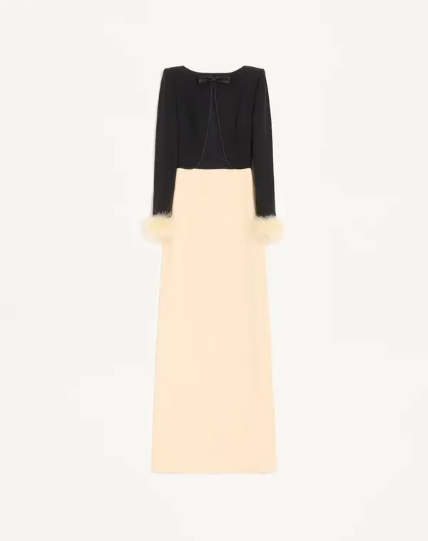 Valentino Garavani Long Cady Couture Dress With Feather Detail - Black/birch