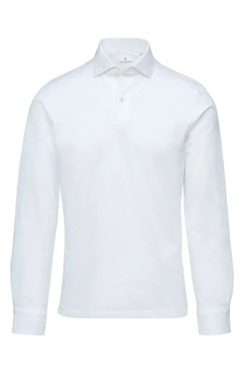 EMANUEL BERG Jacquard Luxe Long Sleeve Polo - White