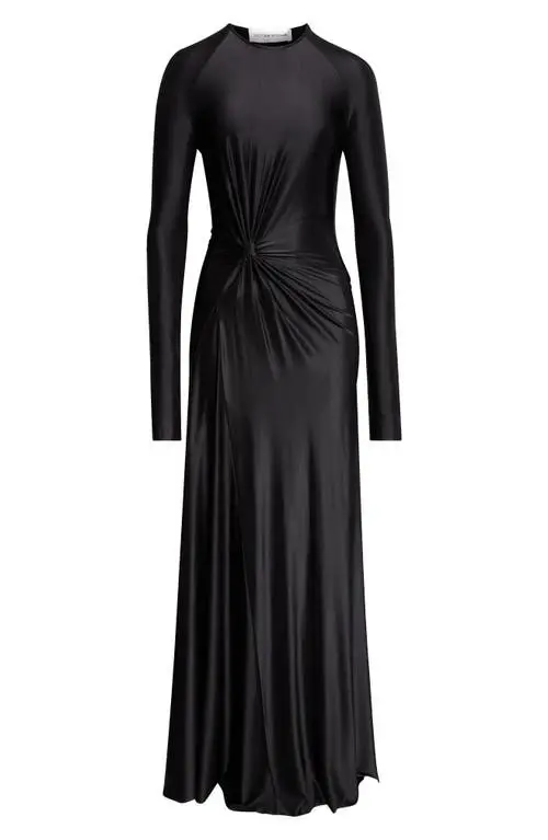 Victoria Beckham Twist Waist Long Sleeve Jersey Gown - Black