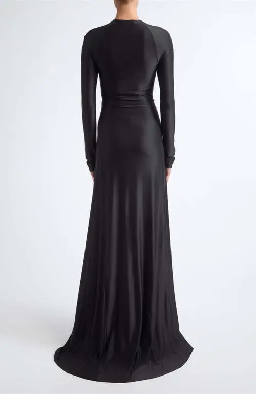 Victoria Beckham Twist Waist Long Sleeve Jersey Gown - Black