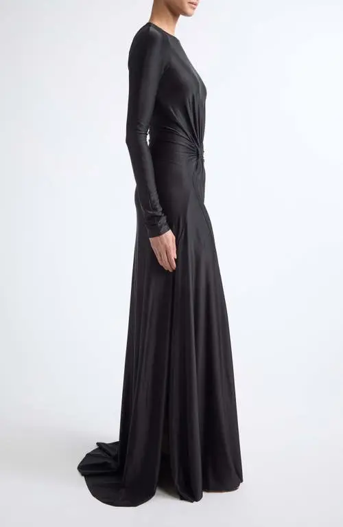 Victoria Beckham Twist Waist Long Sleeve Jersey Gown - Black