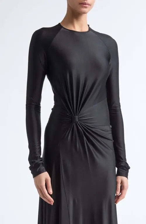 Victoria Beckham Twist Waist Long Sleeve Jersey Gown - Black