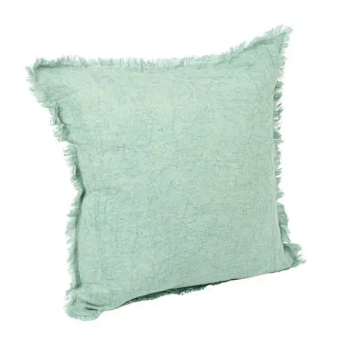 STORIED HOME Square Stonewashed Linen Pillow With Fringe - Blue