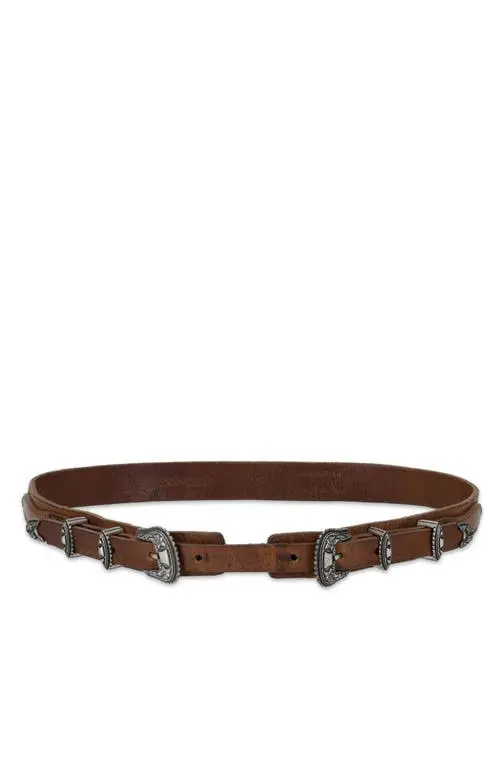 FORTELA Tasia Leather Belt With Double Buckle - Brown