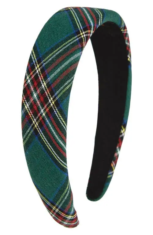 Tasha Padded Plaid Headband - Green Plaid