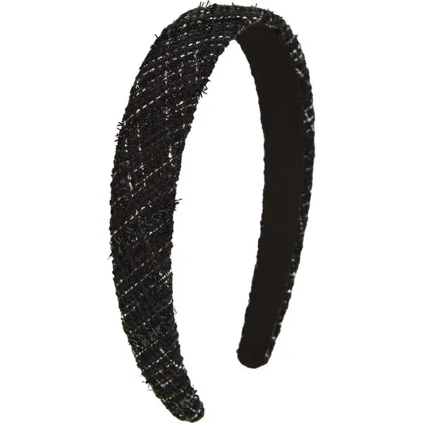 Tasha Padded Metallic Tweed Headband - Black