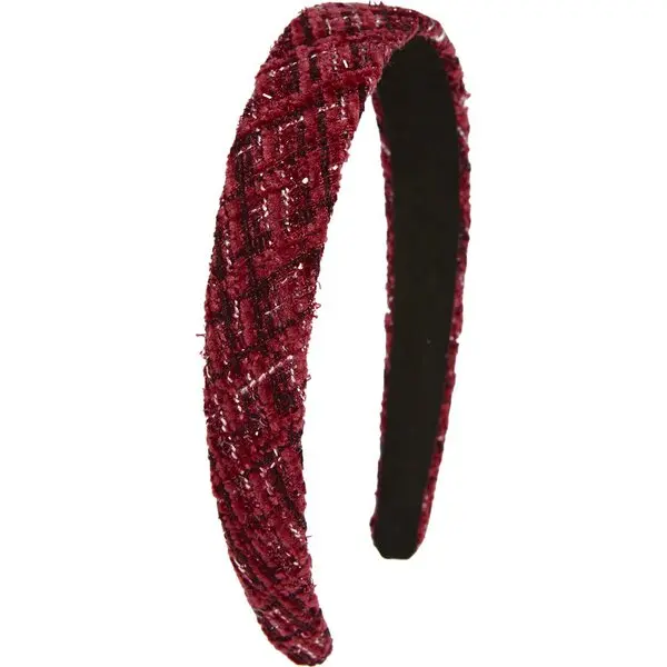Tasha Padded Metallic Tweed Headband - Red