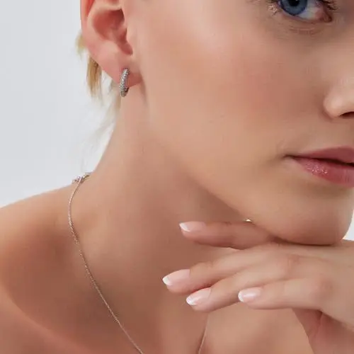 SPERO LONDON Pave Rectangular Sterling Hoop Earrings - Silver
