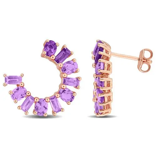 JULIANNA B. Gemstone Semi-hoop Stud Earrings - Amethyst/rose-plated Silver