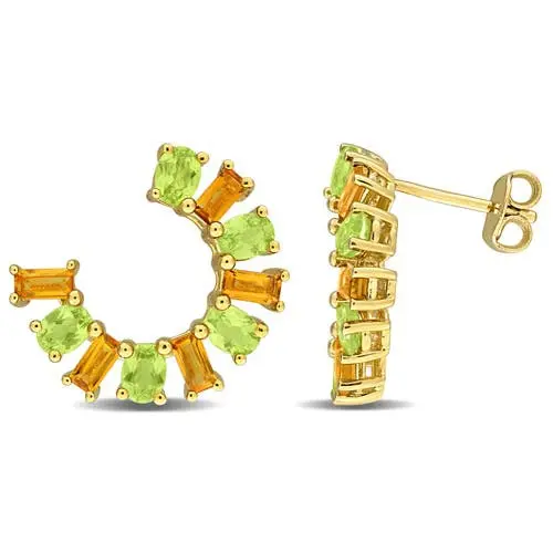 JULIANNA B. Gemstone Semi-hoop Stud Earrings - Citrine/yellow-plated Silver