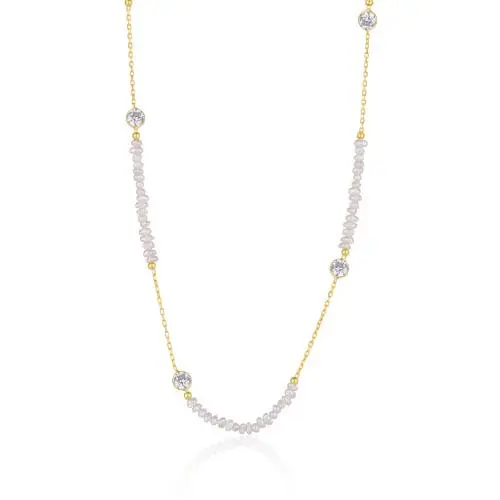 SPERO LONDON Baroque Irregular Pearl Jewelled Sterling Silver Chain Necklace - Gold