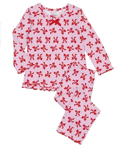 SARA’S PRINTS Loose Fit Ruffle Pj Set - Red Bows