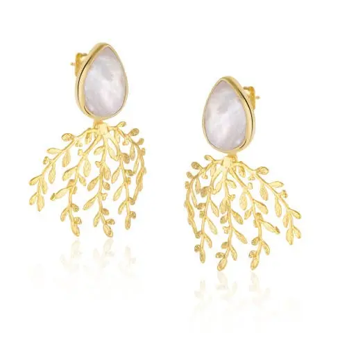SPERO LONDON Mother Of Pearl Olive Branch Sterling Silver Earrings - Gold
