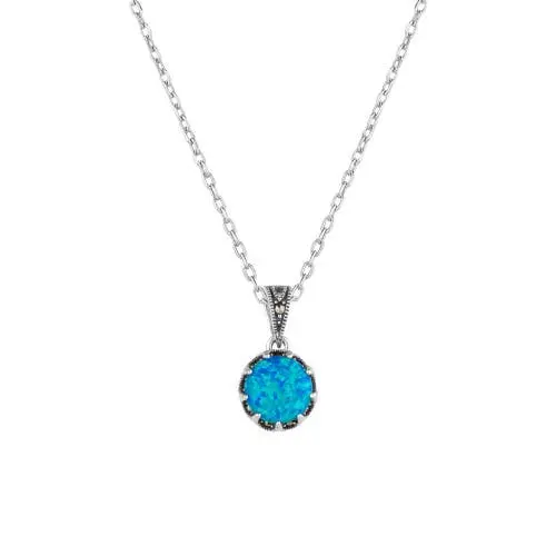 SPERO LONDON Round Opal Sterling Silver Pendant Necklace - Dark Opal