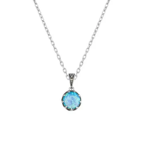 SPERO LONDON Round Opal Sterling Silver Pendant Necklace - Light Opal