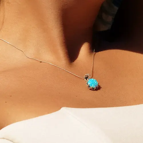SPERO LONDON Round Opal Sterling Silver Pendant Necklace - Light Opal