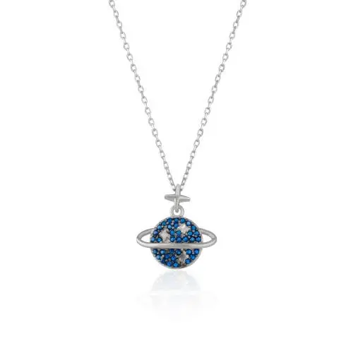 SPERO LONDON Saturn Jewelled Sterling Necklace - Silver