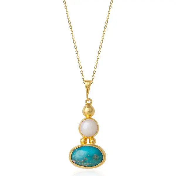 SPERO LONDON Turquoise Authentic Pendant Sterling Silver Plated Necklace - Gold