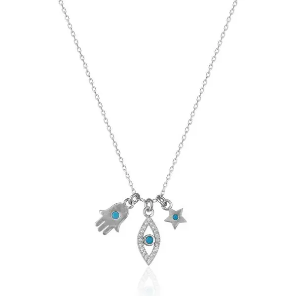 SPERO LONDON Hamsa Evil Eye Star Turquoise Sterling Necklace - Silver