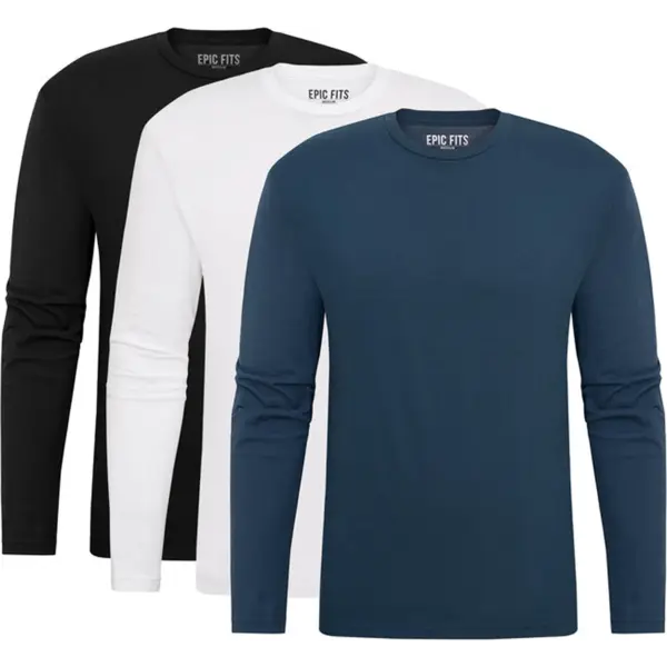 EPIC FITS Standard Long Sleeve Crew Neck T-shirt 3-pack - Black/ White/ Slate Blue