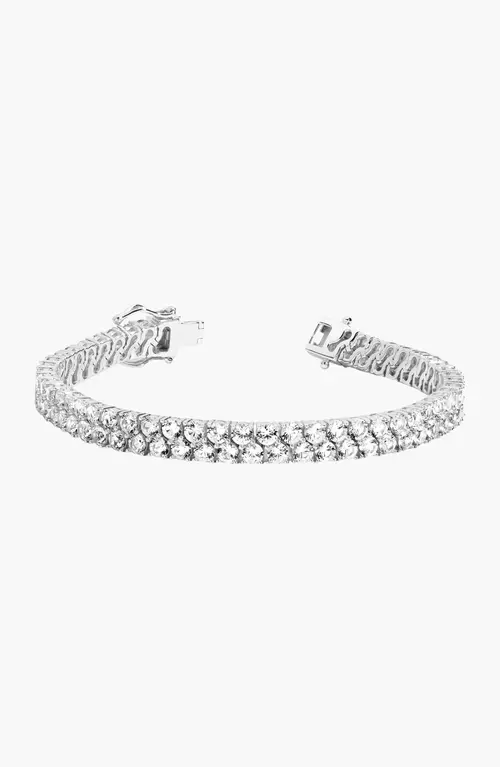 AURATE Lab Grown White Sapphire Double Row Tennis Bracelet - White Vermeil