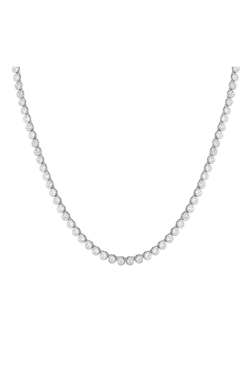 AURATE Lab Grown White Sapphire Bezel Tennis Necklace - White Vermeil