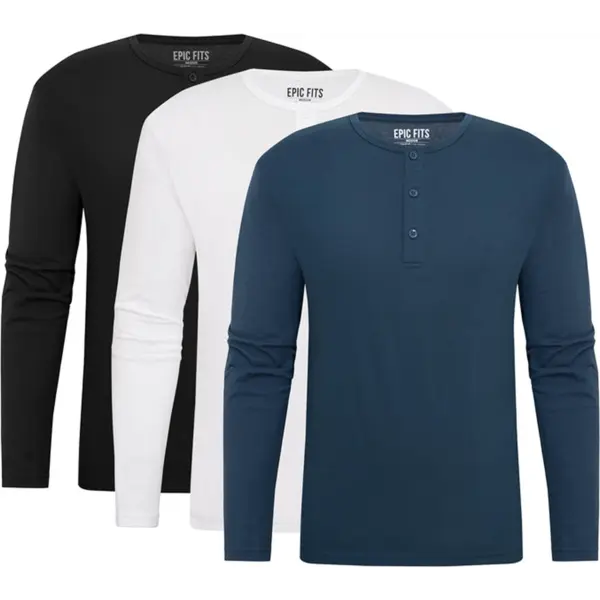 EPIC FITS Long Sleeve Henley 3 Pack - Black/ White/ Slate Blue