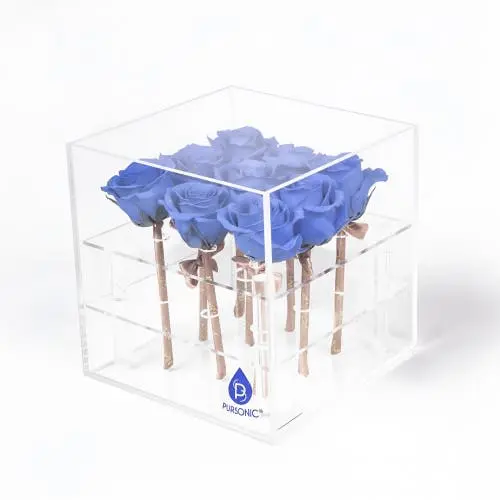PURSONIC 9 Preserved Roses In Acrylic Box - Blue