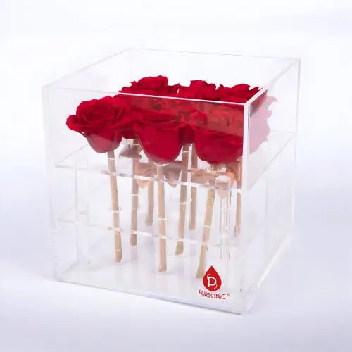 PURSONIC 9 Preserved Roses In Acrylic Box - Red